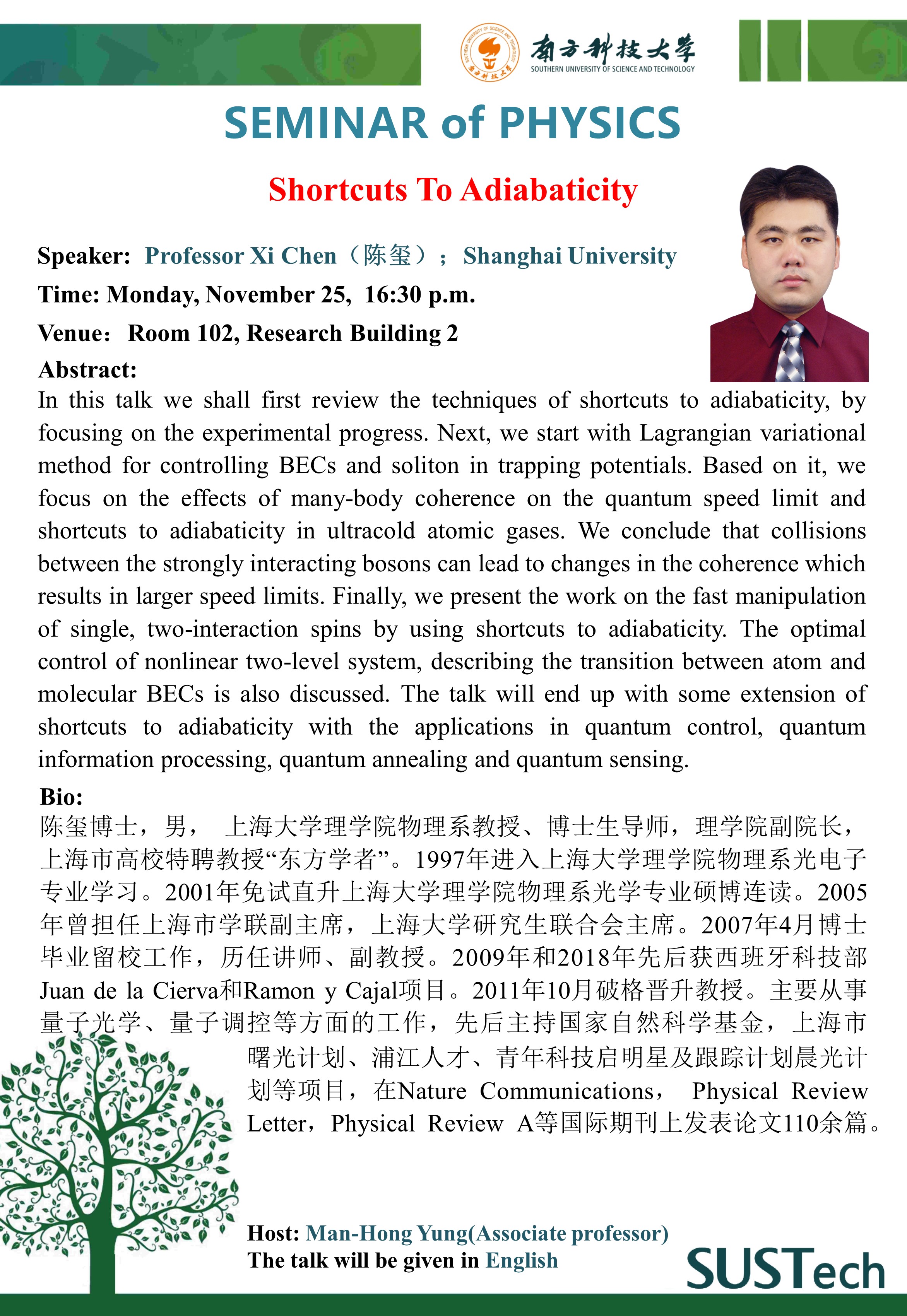 Shortcuts To Adiabaticity - The Department of Physics at Southern ...